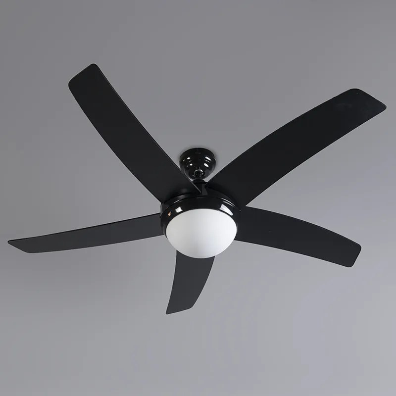 Stropní ventilátor černý s dřevěným potiskem 132 cm s dálkovým ovládáním - Cool