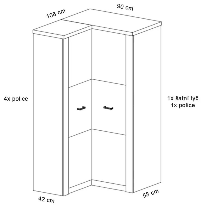 INDIANAPOLIS k | šatní skříň rohová I-14 | PRAVÁ | kraft bílý