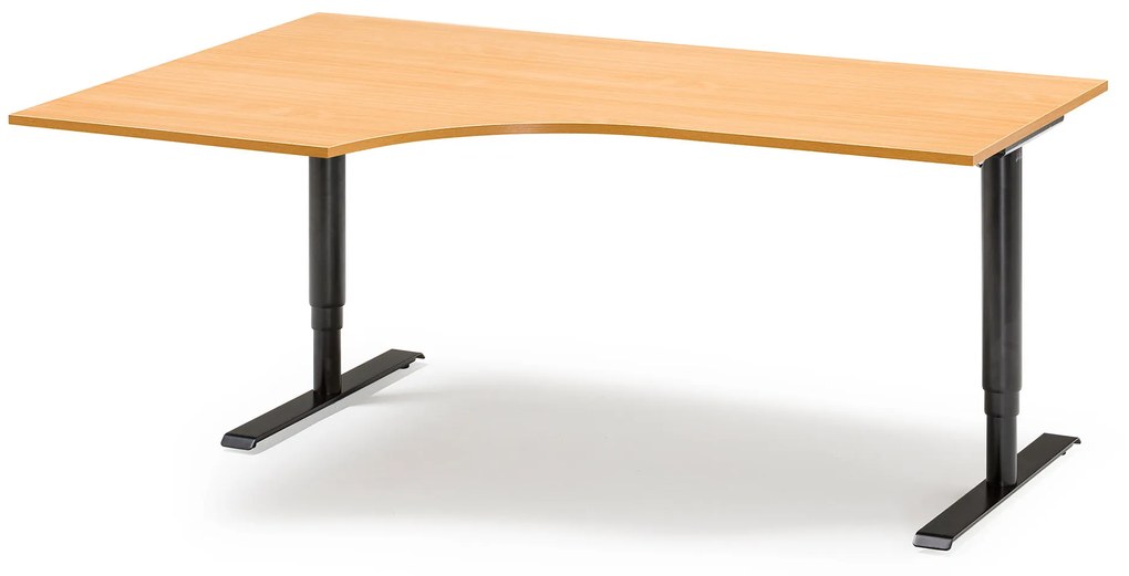 AJ Produkty Výškově stavitelný stůl Adeptus, rohový/levý, 2000x1200 mm, buk, černá