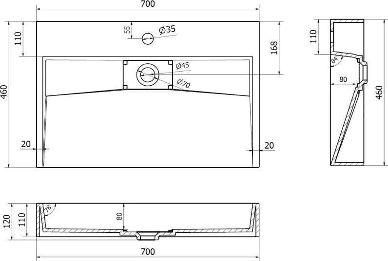 Mexen Ava, umyvadlo na desku z konglomerátu 70 x 46 cm, bílá, 23017001