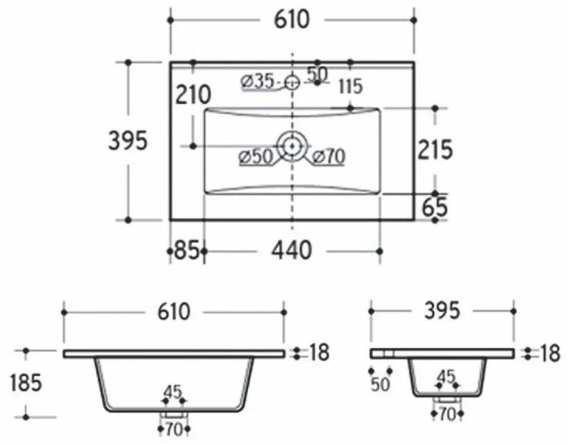 COMAD Zápustné umyvadlo - UM 2060-RB, 60 cm, keramické, bílá