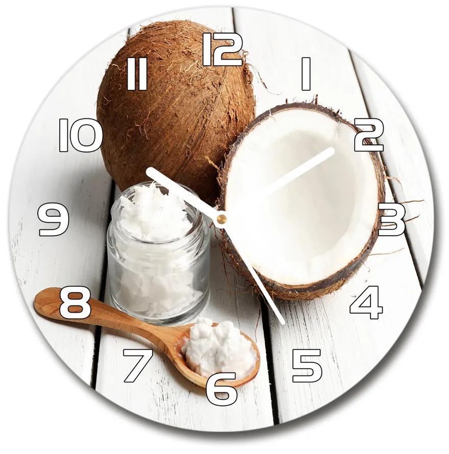 Wallmuralia Skleněné hodiny kulaté Kokosový olej fi 30 cm