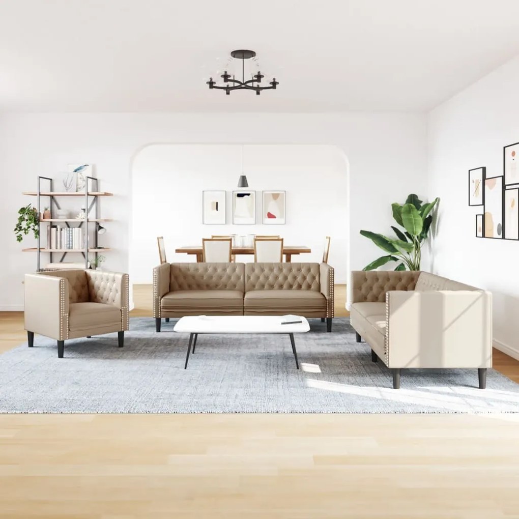 3dílná sedací souprava Chesterfield cappuccino umělá kůže 3209272
