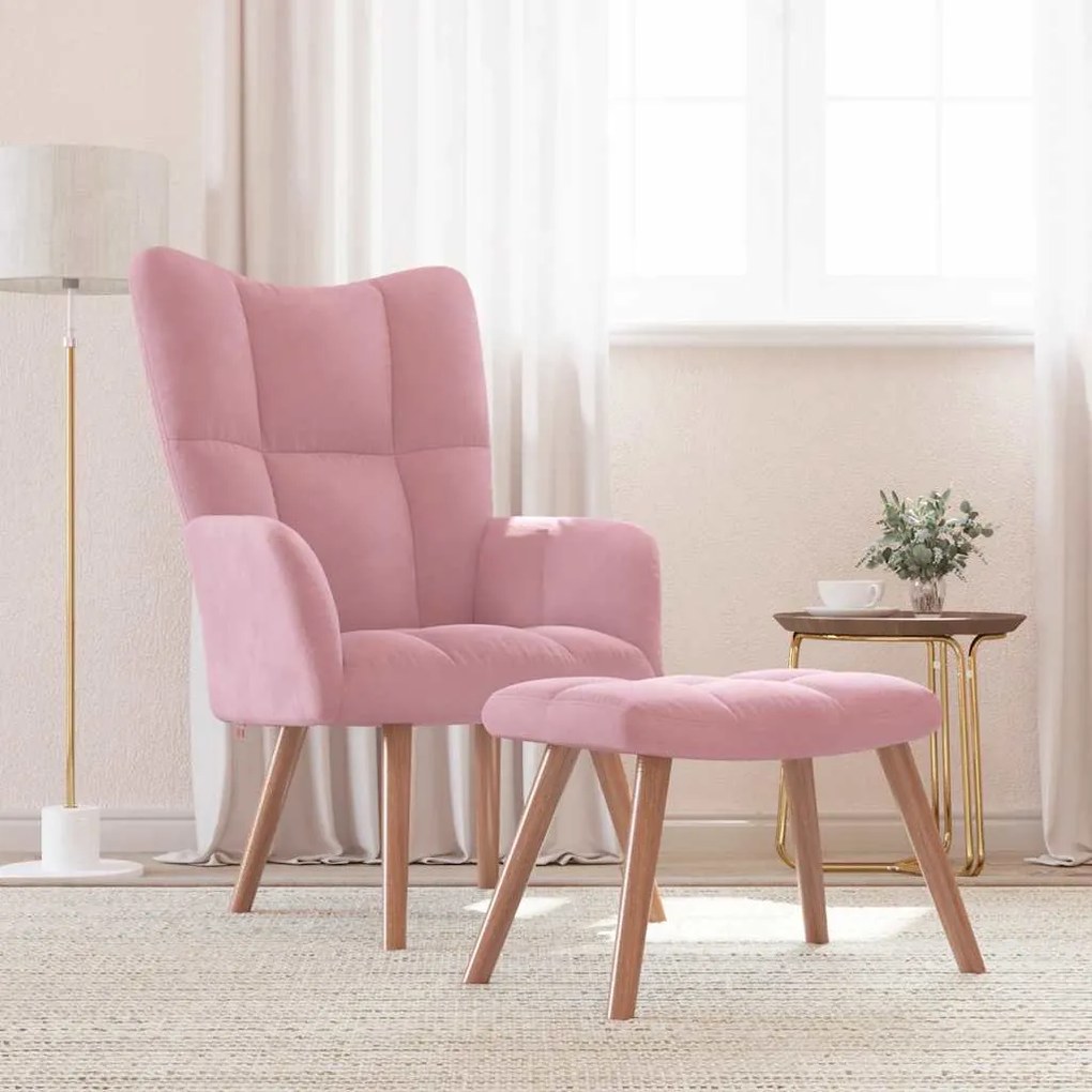 Relaxační křeslo se stoličkou růžové samet 328066