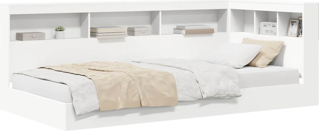 Knihovna postel s policí Bílá 90 x 190 cm Kompozitní dřevo 3335749
