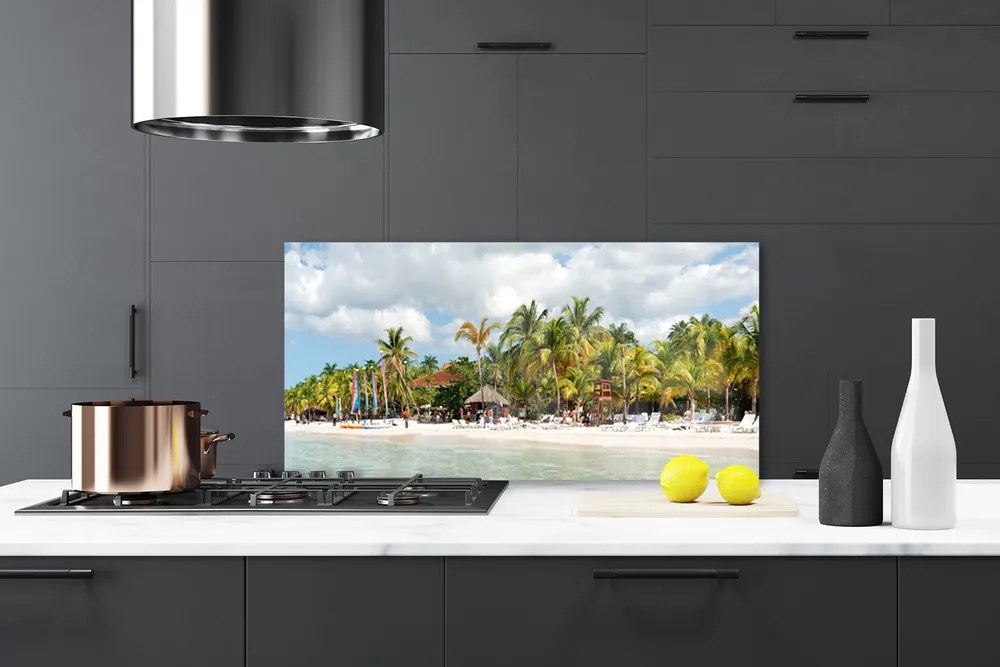 Kuchyňský skleněný panel Pláž Palma Stromy Krajina 100x50 cm