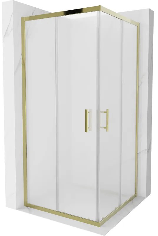 Mexen Rio, čtvercový sprchový kout s posuvnými dveřmi 90 (dveře) x 90 (dveře) x 190 cm, 5mm sklo námraza, zlatý profil, 860-090-090-50-30