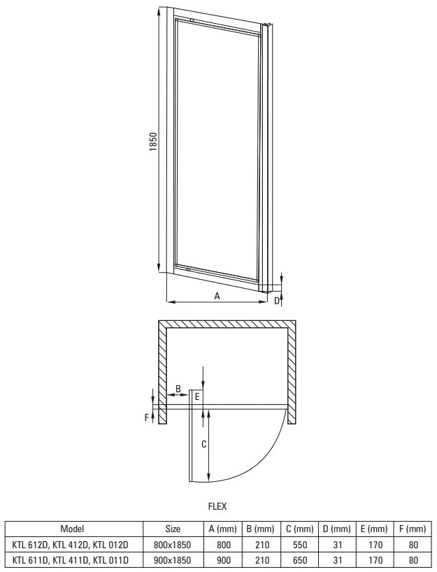 Aplomo Open sprchové dveře, matné sklo Rozměr sprch.dveří: 90cm