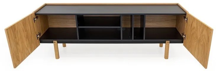 Černý/přírodní TV stolek v dekoru dubu 175x60 cm Porto – Woodman