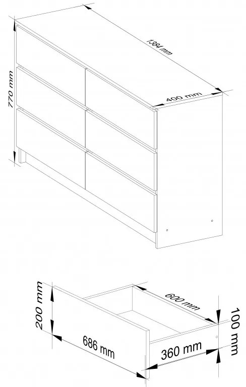 Komoda K140 6SZ červená lesk