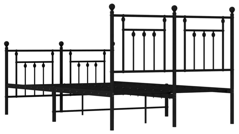 Kovový rám postele s hlavovým a nožním čelem černý 135 x 190 cm,  353554