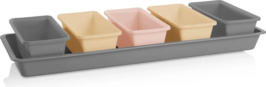 Plastkon Komplet misky a 5 truhlíků Minigarden, rustikální mix, 60 cm