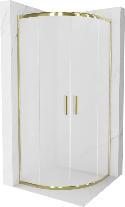 Mexen Rio, čtvrtkruhový sprchový kout 70(dveře)x70(dveře)x190 cm, 5mm sklo námraza, zlatý profil, 863-070-070-50-30