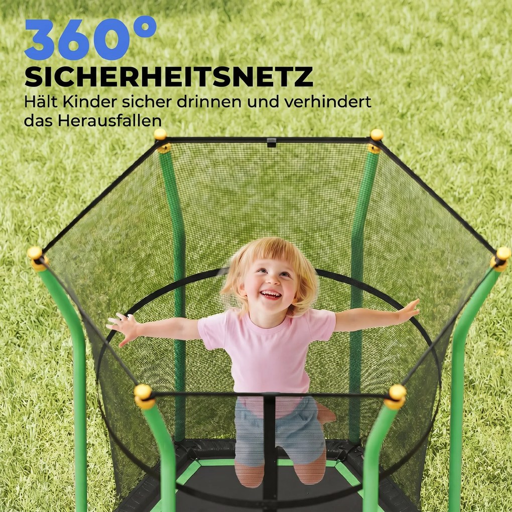 HOMCOM Dětská trampolína Ø163,5 cm, vnitřní trampolína s bezpečnostním síťovým krytem okraje gumové lano, dětská trampolína do 50 kg, pro děti 3-10 l…