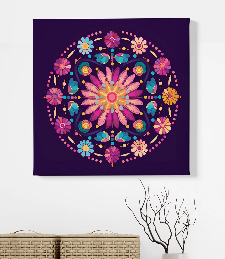 Obraz na plátně - Mandala květinové ornamenty FeelHappy.cz Velikost obrazu: 60 x 60 cm