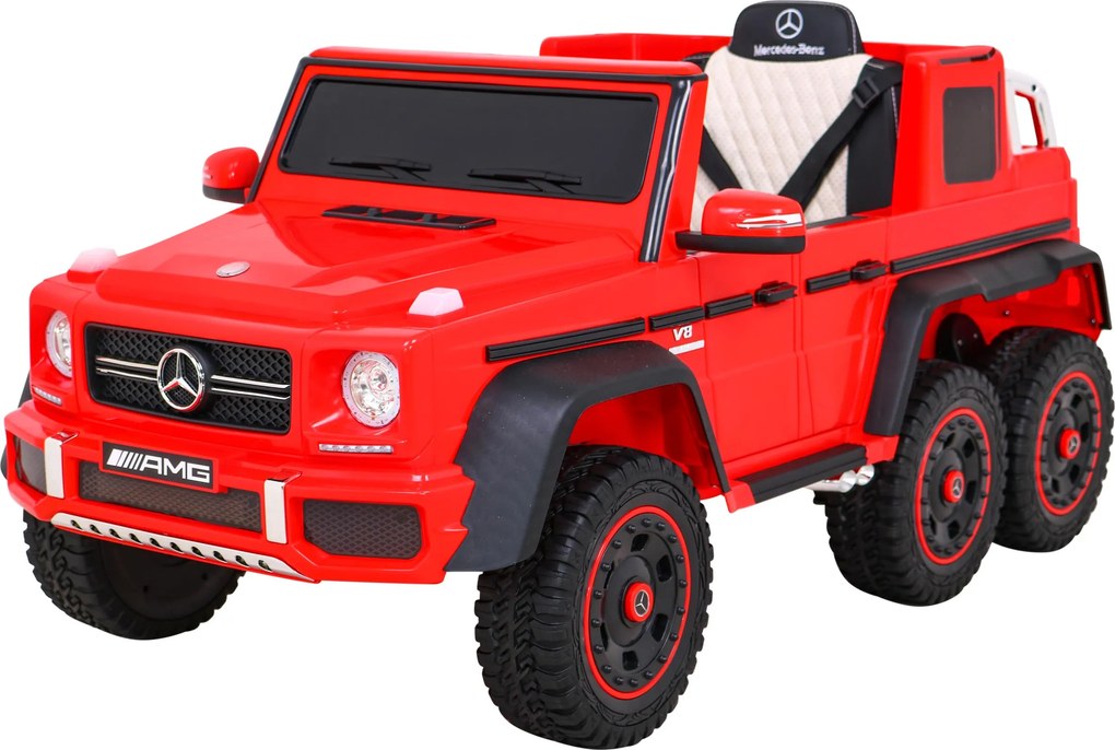 Ramiz Mercedes G63 AMG elektrické autíčko pro děti červené + dálkové ovládání + 6 EVA kol + pomalý start + MP3 + LED
