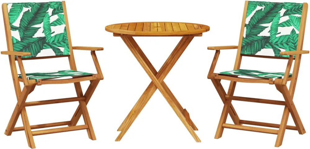 3dílný bistro set vzor listů textil a masivní dřevo 3281860
