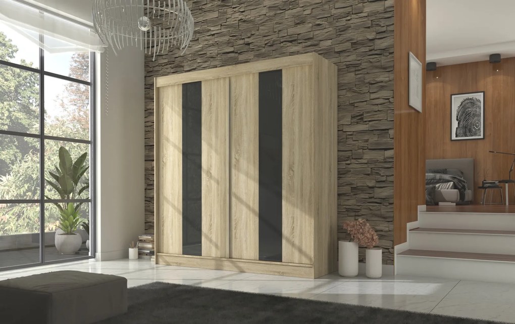 Posuvná skříň s lacobel KAREN černá bílá Lacobel 10 2 ne