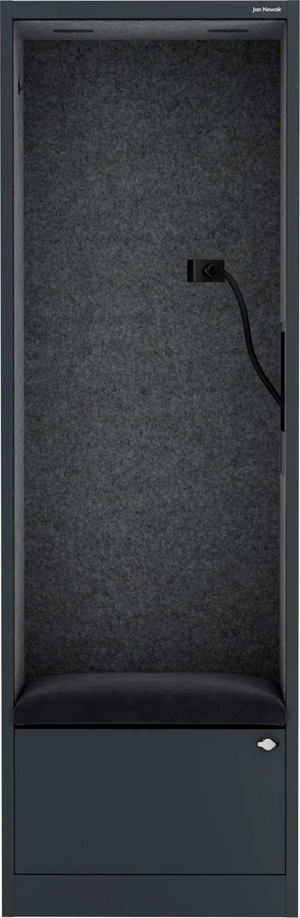 Kancelářská akustická kabina se sedátkem a USB-C portem, korpus antracitový / sedák tmavě šedá, 600 mm: SALLY MentalBox