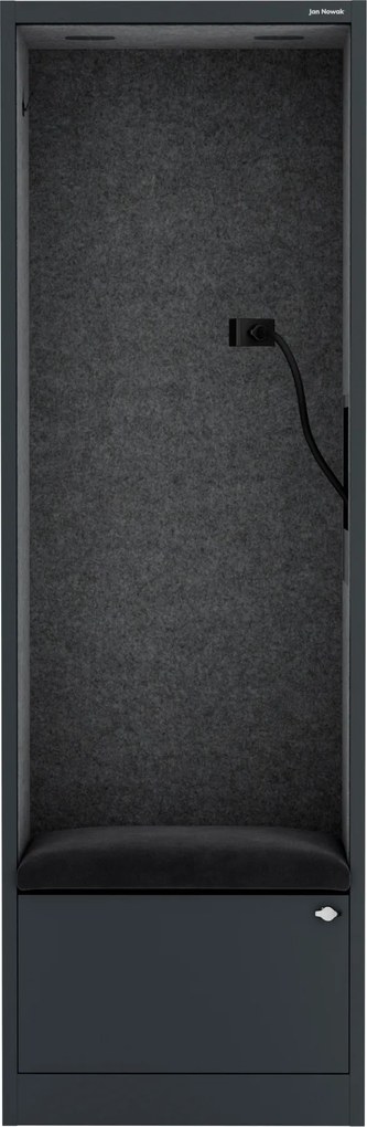 Skříň se sedákem a zónou ticha SALLY MentalBox, antracitová konstrukce, tmavě šedý sedák, 1850 x 600 x 400 mm