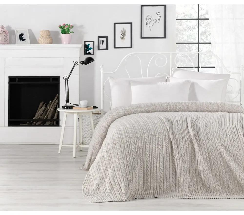 Šedobéžový přehoz přes postel s příměsí bavlny Homemania Decor Camila, 220 x 240 cm