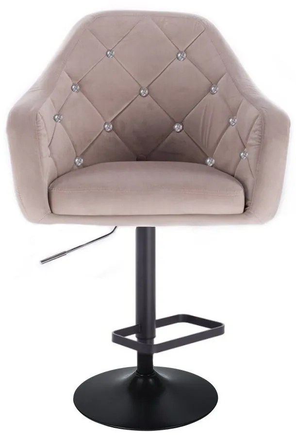 LuxuryForm DESIGN Barová židle ROMA VELUR na černé kulaté podstavě - světle šedá