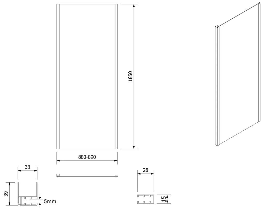 Aqualine AMADEO obdélníkový sprchový kout 1200x900 mm, L/P varianta, sklo Brick - BTS120BTP90