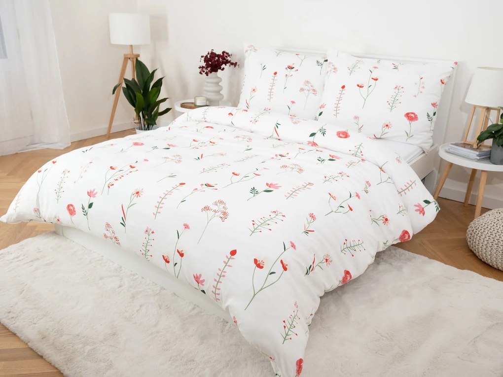 MK Lůžkoviny Francouzské povlečení Mako jersey – Vlčí máky bílé 220 × 200 cm, 2ks 70 x 90 cm
