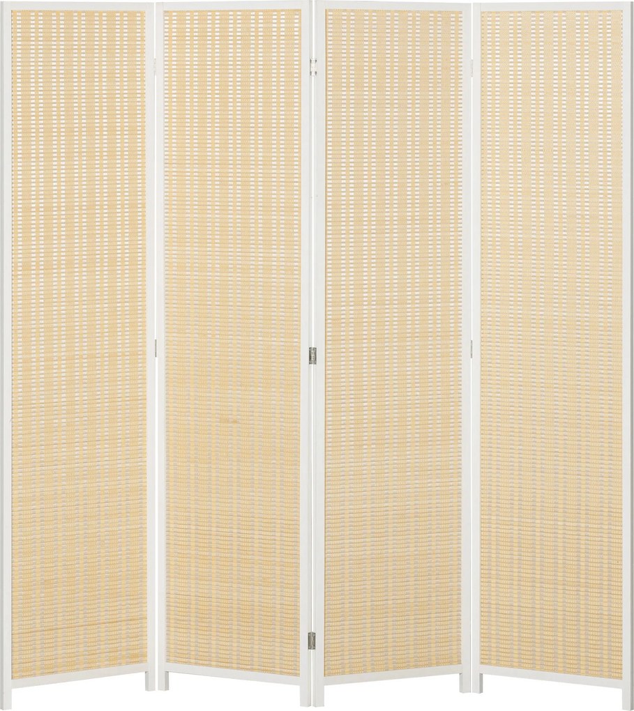 HOMCOM Skládací Oddělovač Místnosti 4 Panely 180x180 cm Ručně Tkaný z Bambusu a Bavlny Elegantní Dekorace do Obývacího Pokoj Bílá