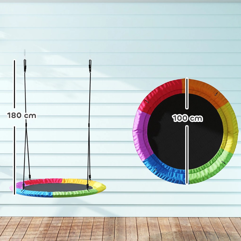 AIYAPLAY Hnízdo Ø100 cm — nastavitelná závěsná houpačka pro děti i dospělé, nosnost 300 kg, do interiéru i exteriéru, vícebarevná