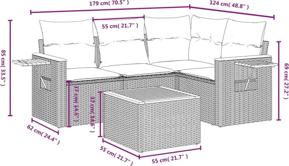 vidaXL 5dílná zahradní sedací souprava s poduškami polyratan [3226780] Barva: béžová a šedá