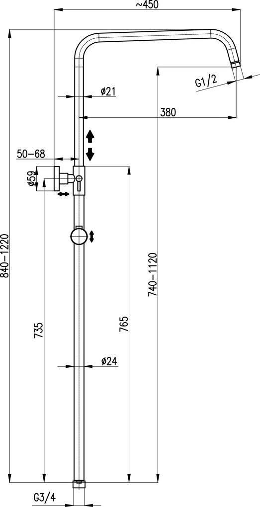 Slezák - RAV Sprchová teleskopická tyč k bateriím s hlavovou a ruční sprchou - , Metal Grey kartáčovaná