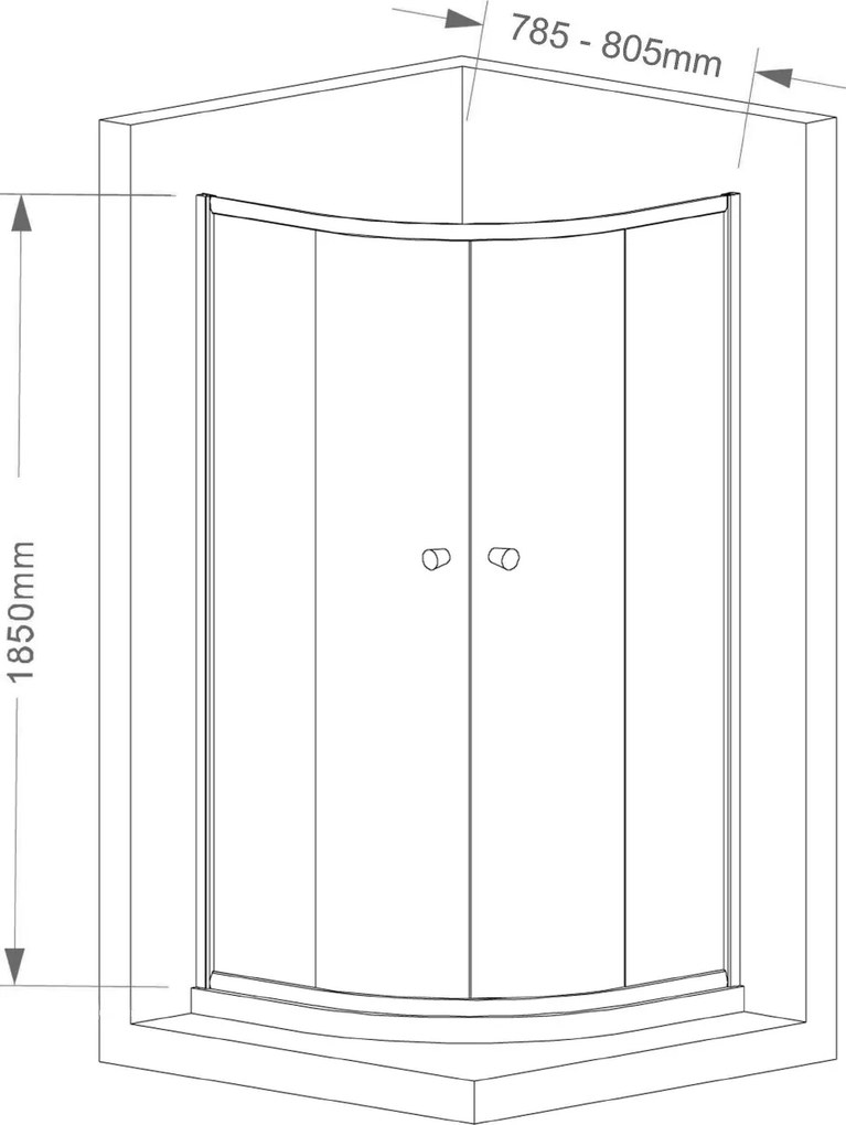 Aqualine Aqualine, ARLETA čtvrtkruhová sprchová zástěna 800x800mm, čiré sklo, HLS800Y