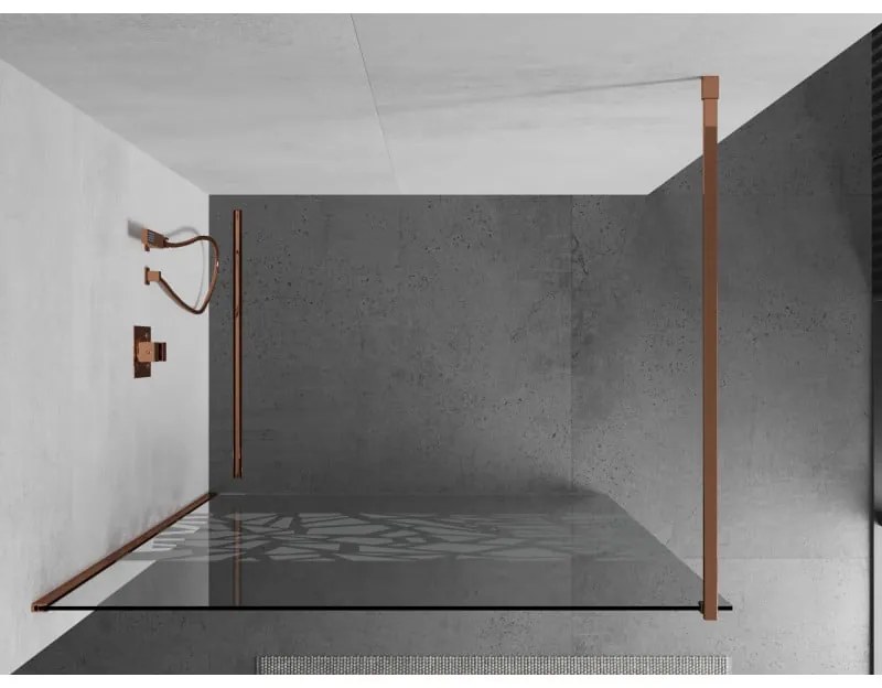 Mexen Kioto sprchová zástěna 70x200 cm 8 mm, růžové zlato, bílý vzor, 800-070-101-60-85