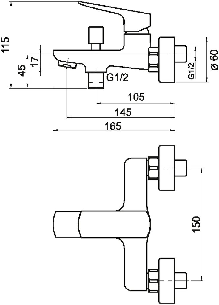 Novaservis, Vanová baterie Nobles EGO bez příslušenství 150 mm, černá, 43020/1-5