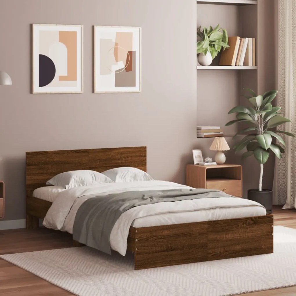 vidaXL Rám postele s čelem hnědý dub 120 x 200 cm