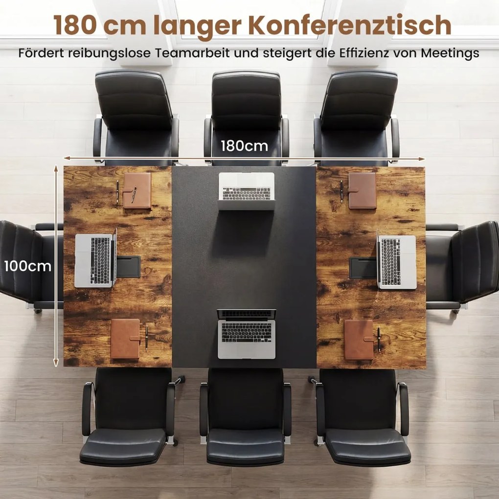 Costway 180 cm konferenční stůl, velký dřevěný pro 6-8 osob, obdélníkový