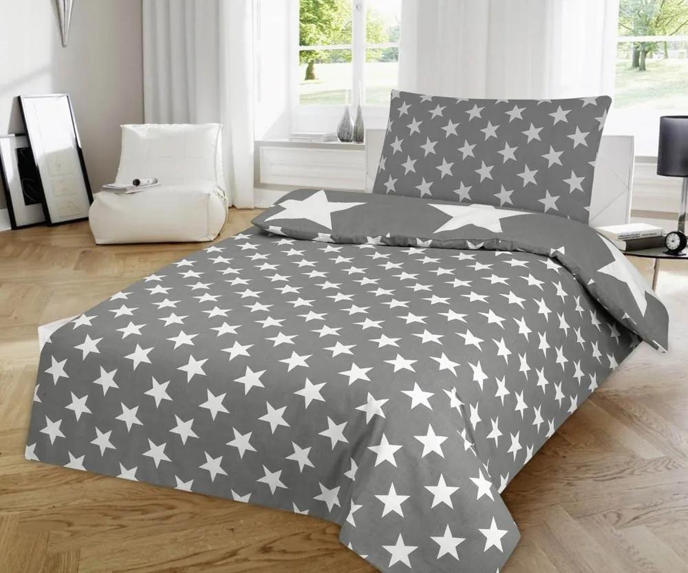 Jahu Hvězdy šedá bavlněné povlečení Rozměr: 1x 70 x 90 a 1x 140 x 200 cm