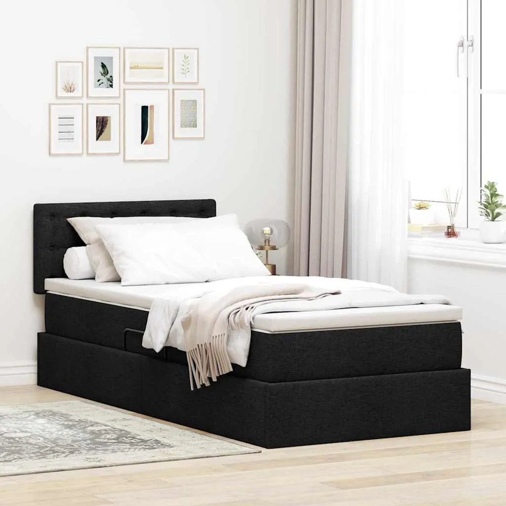 Postel s úložným prostorem a matrací Černá 90 x 190 cm Samet 3370604