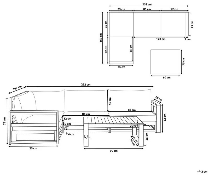 4místná zahradní rohová souprava z akáciového dřeva světle šedá TIMOR Beliani