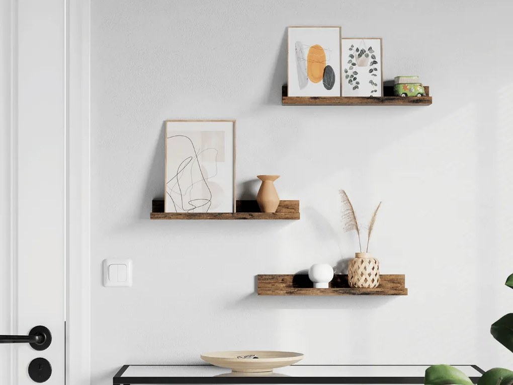 Sada 3 ks nástěnných polic TAYLOR 38x10 cm, rustikálně hnědé