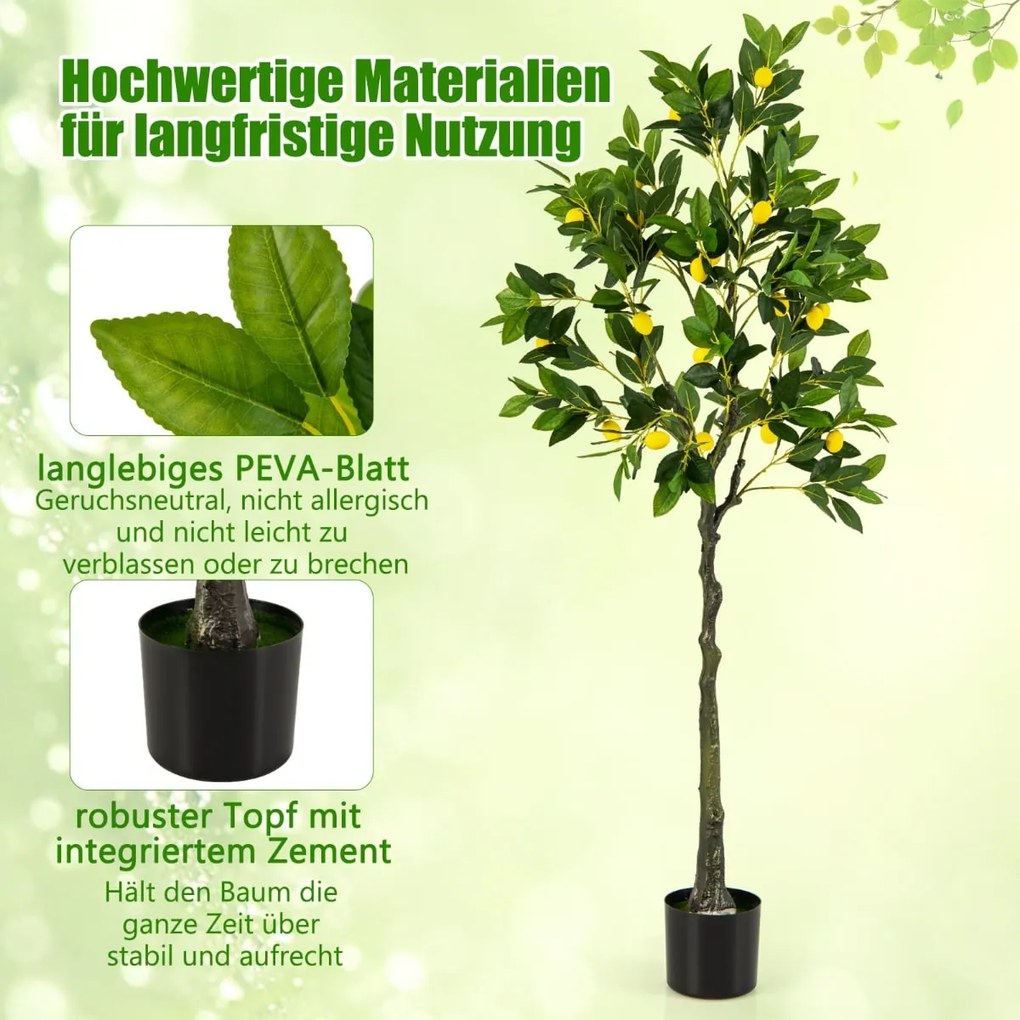 Costway Umělý citroník 160 cm v realistickém vzhledu s květináčkem a umělou