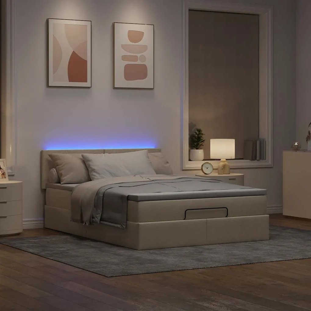 Osmanská postel s matrací & LEDs Cream 140x190 cm Látka 3312227