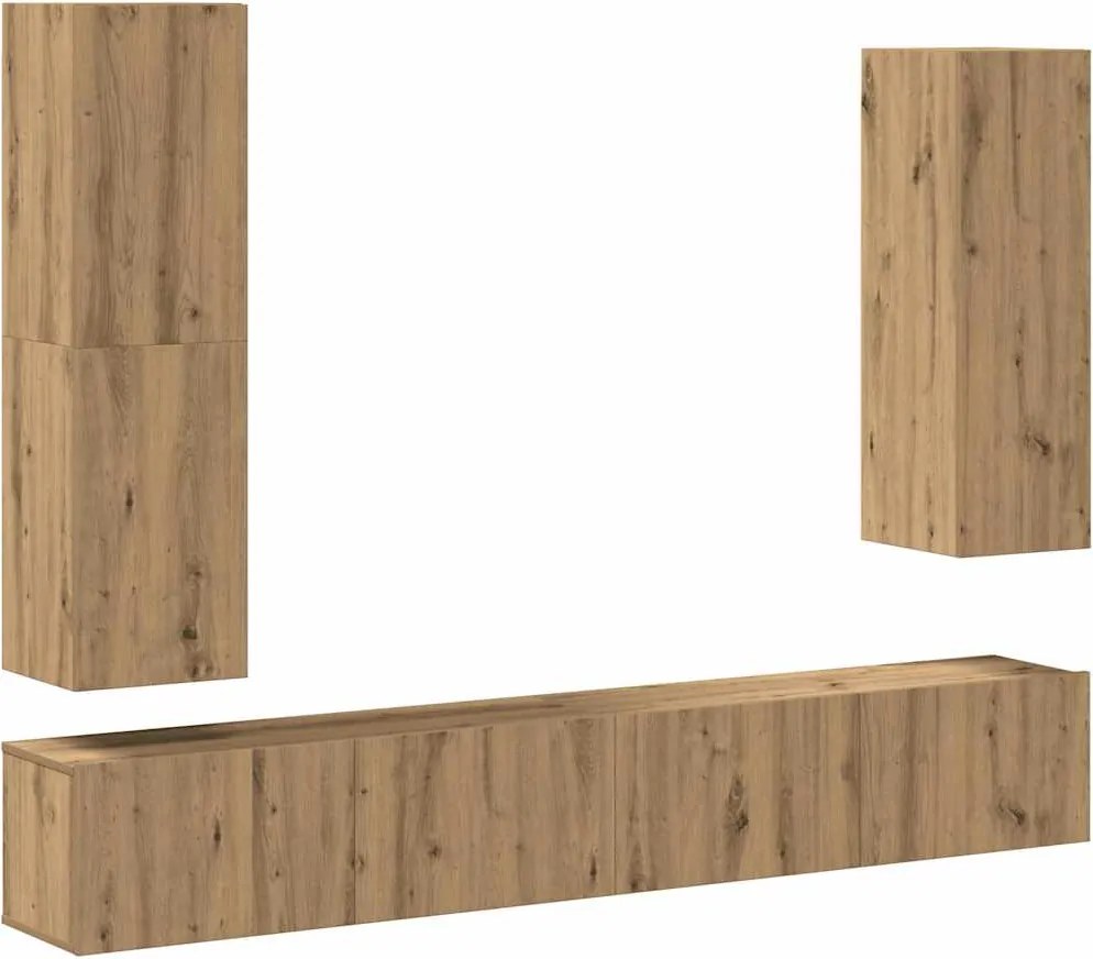 Sada 4 kusů nástěnné TV skříňka dub artisan kompozitní dřevo 3329154