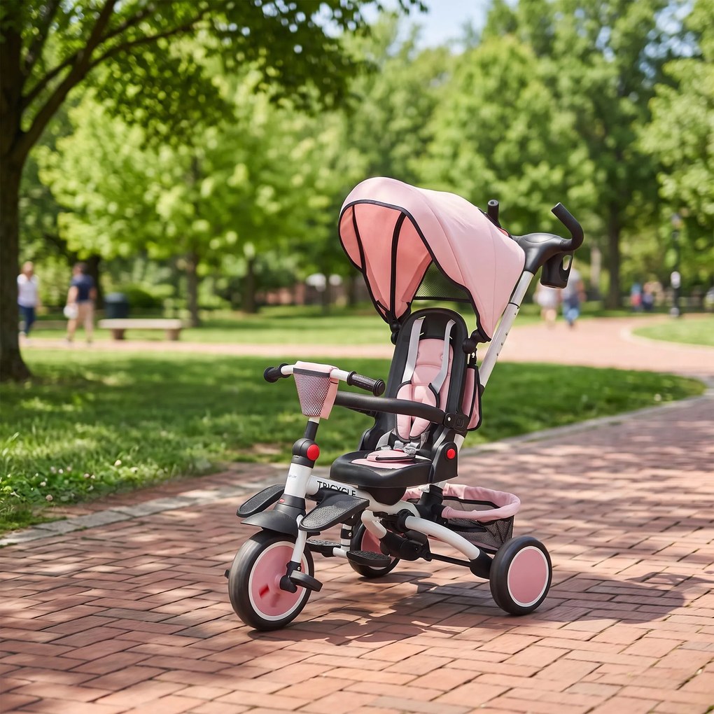 AIYAPLAY Dětská tříkolka, 6-v-1 buggy pro malé děti, s tlačnou tyčí, nastavitelným sedadlem, skládacím designem, bezpečnostní sítí