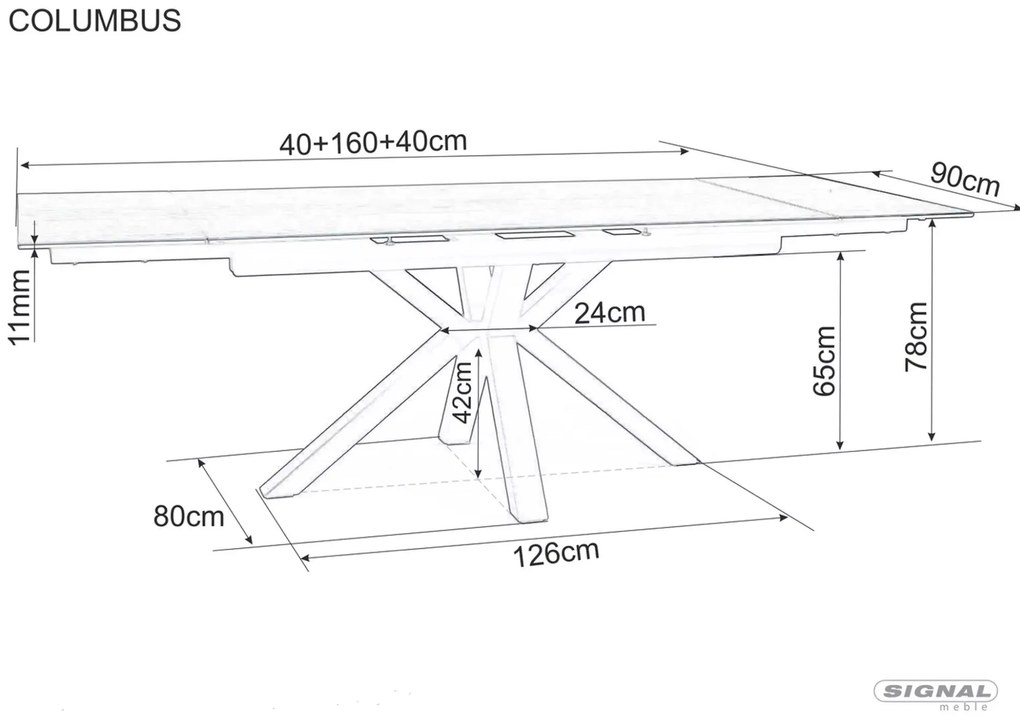 Rozkládací jídelní stůl Columbus Ceramic 160/240 cm hnědý/černý