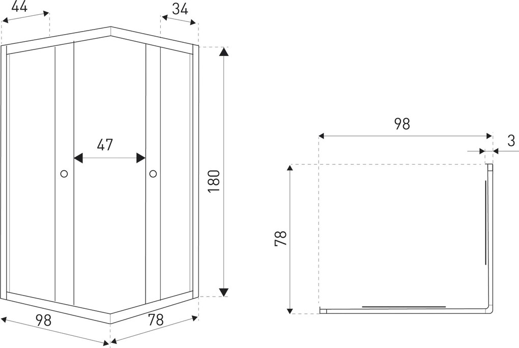 Novoterm Obdélníkový sprchový kout NV-Olga SQ BL 100x80, černý/transparent - bez vaničky