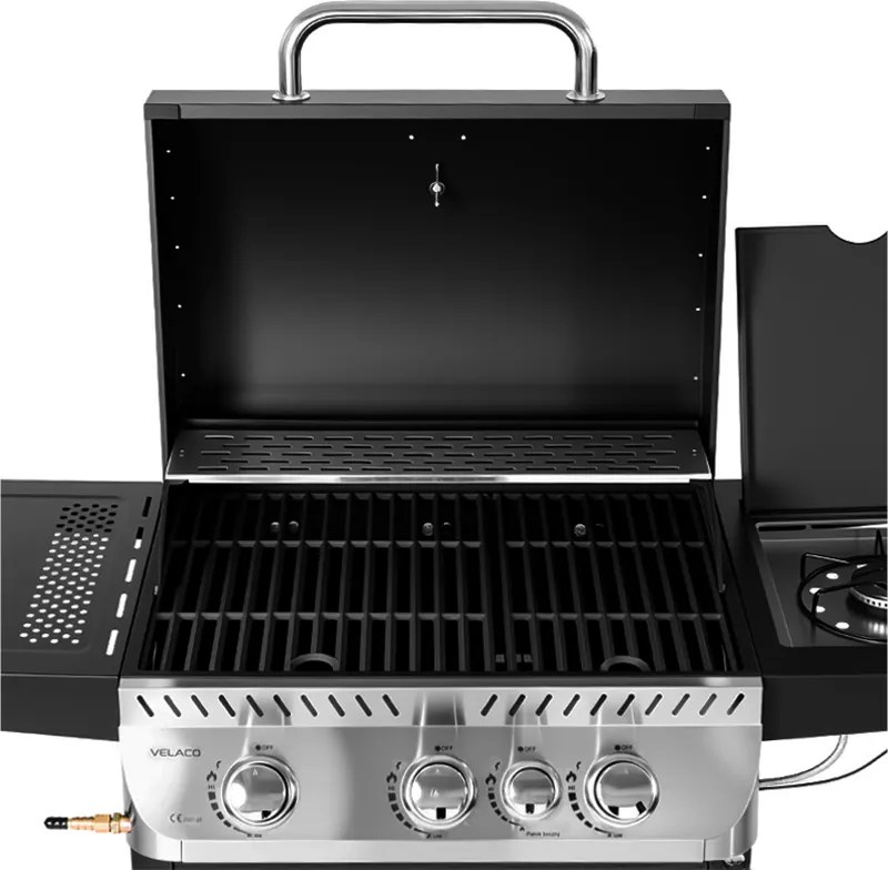 Velaco Plynový BBQ gril s boční plotýnkou, poličkou a krycí plachtou - APOLLO-B, 3+1 hořák