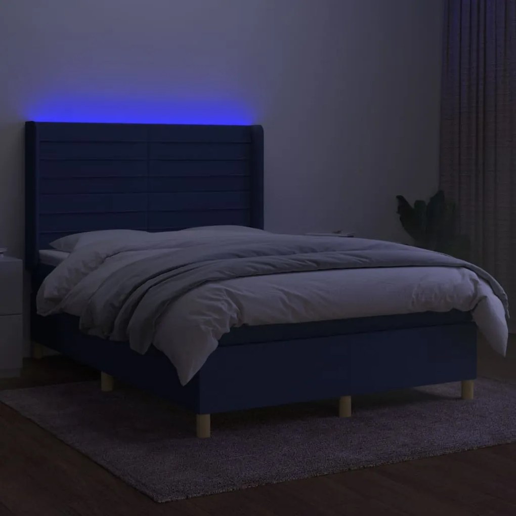 Box spring postel s matrací a LED modrá 140x200 cm textil 3138963