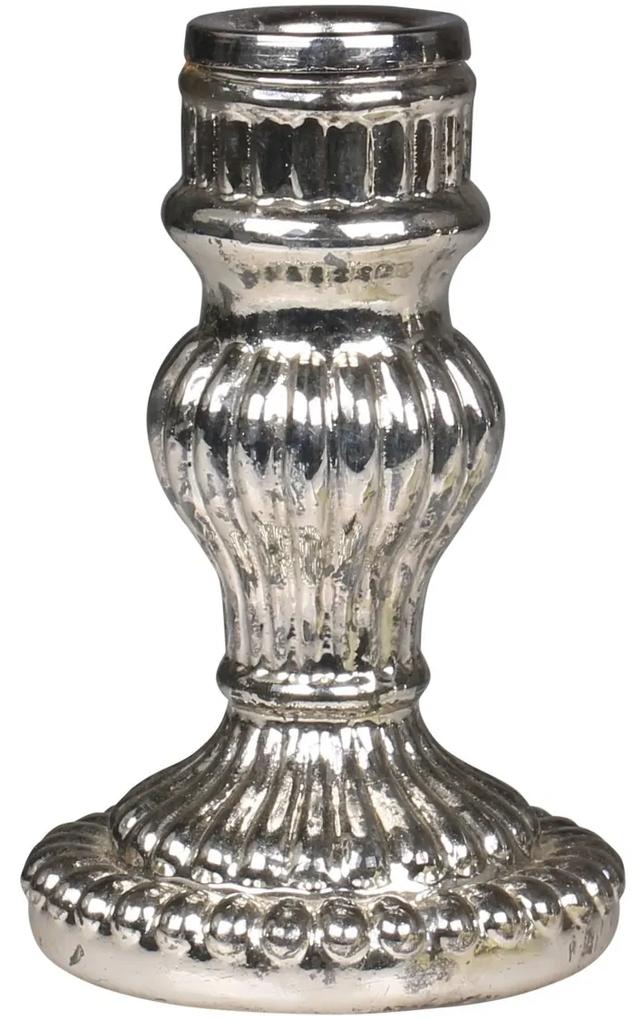 Stříbrný antik skleněný svícen Mercury - Ø 7*11,5 cm